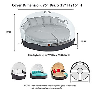 ClawsCover Outdoor Daybed Covers Waterproof,Round/Oval Patio Sectional Couch Bed Furniture Cover with Canopy,Heavy Duty Tearproof 600D Polyester Fabric,All Weather Protection,75"Diax35"/16”H