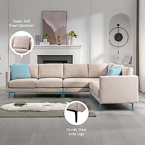 Mjkone 107" Modern Linen Sectional L-Shaped Couch, Convertible L Shaped Sofa with 2 Cushions, Oversized 5 Seat Corner Sofa Couch Set with Sturdy Legs for Living Room Apartment - Beige