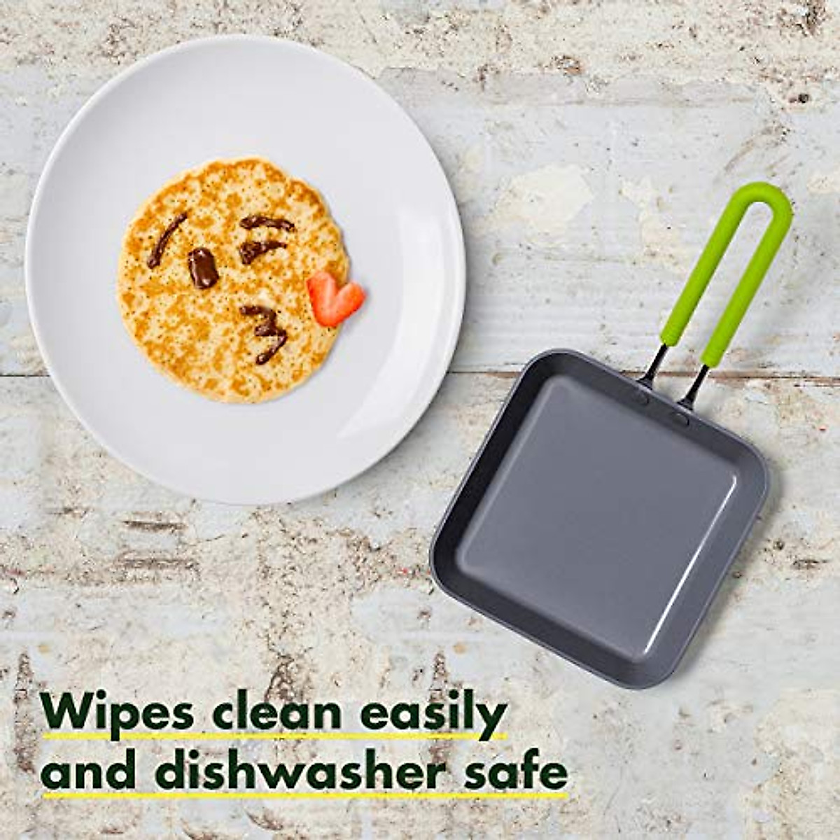 GreenPan Mini Healthy Ceramic Nonstick, 5" Square Egg Pan, PFAS-Free, Dishwasher Safe, Stay Cool Handle, Black