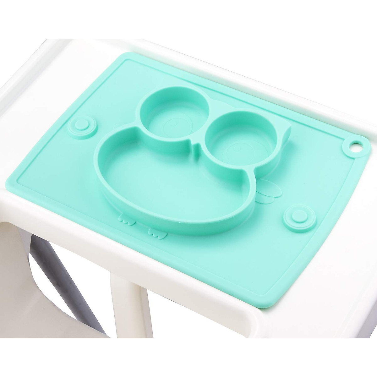 Silicone Divided Toddler Plates - Portable Non Slip Suction Plates Placemat for Children Babies and Kids BPA Free Baby Dinner Plate Bowl (Owl-Cyan)