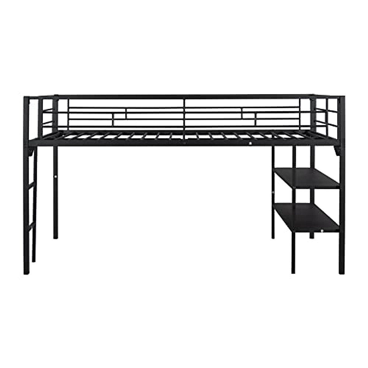 Lostcat Twin Size Metal Loft Bed and Storage Shelves,Heavy Duty Metal Loft Bed w/Full Length Guardrails and Ladder,No Box Spring Needed,Suitable for Kids,Teens,Adults,Black