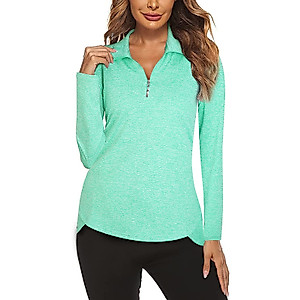 Koscacy V Neck Top Women, Golf Tennis Shirt Breathable Zipper Running Workout Outdoor Tops Yoga Biking Daily Casual Wear Aline Soft Shirts Green XX-Large
