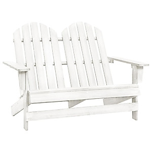 Tidyard 2-Seater Patio Adirondack Chair Solid Wood Fir White Outdoor Fire Pit Chair Wooden Garden Armchair for Porch Pool Lawn Deck Backyard Balcony Outdoor