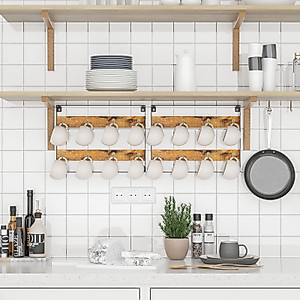 Huxitocan Mug Racks for Wall, Coffee Mug Holder Wall Mount Up to Hold 24 Mugs, Coffee Mug Rack Wall Mounted（3Pack） for Kitchen, Home, Coffee Bar, Rustic Wood and Iron