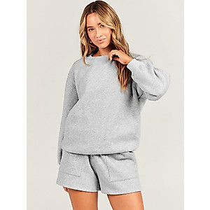 ANRABESS Women 2 Piece Outfits Sweat Shorts Sets 2025 Oversized Casual Lounge Matching Set Sweatsuit Tracksuit Clothes Light Grey Small