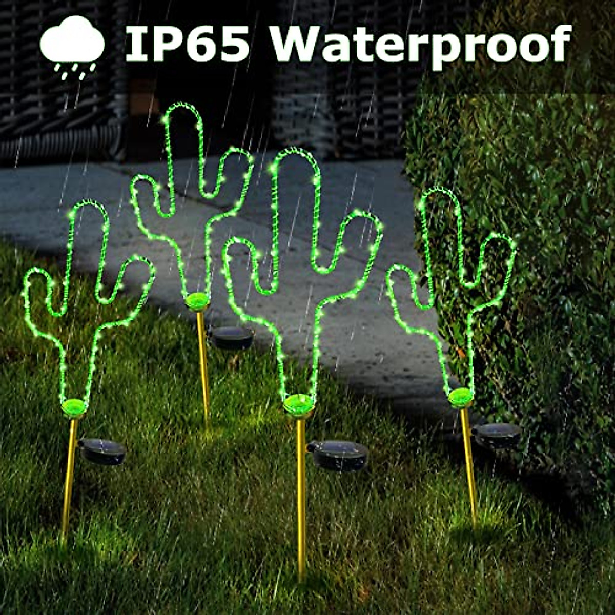 Outdoor Solar Garden Lights, 2 Pack Solar Cactus Walkway Lamp Solar Pathway Light Waterproof Yard Lights Decorative Sparkles Stake Landscape Light for Garden Pathway Lawn Patio Decor