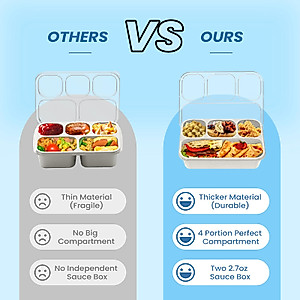 Yumuk Bento Box Adult Lunch Box (4 Pack) - 4-Compartment Snackle Box Container Bento Box for Kids/Adults, 44Oz/1300ML Meal Prep Containers Reusable with 2 Sauce Containers & Utensils (Wheat)