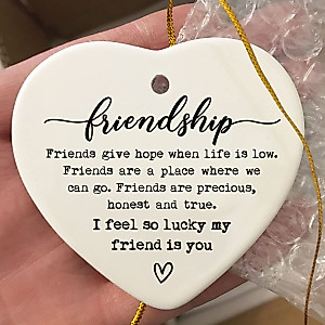 Friendship Ceramic Heart Gift, Sister Inspirational Gift, Friendship Present, Send Love, Best Friend Keepsake, For Women, Christmas Gift (I Feel So Lucky)