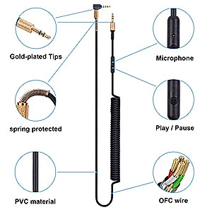 Major IV Replacement Cable with Microphone for Marshall Major II Major III Major IV Monitor II Mid A.N.C Headphones Cable (3.5mm Plug, 4Ft Extended to 8.2Ft)