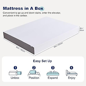 Amazon Basics Memory Foam Plush Mattress, Queen, White/Grey, 80 x 60 x 8 inches
