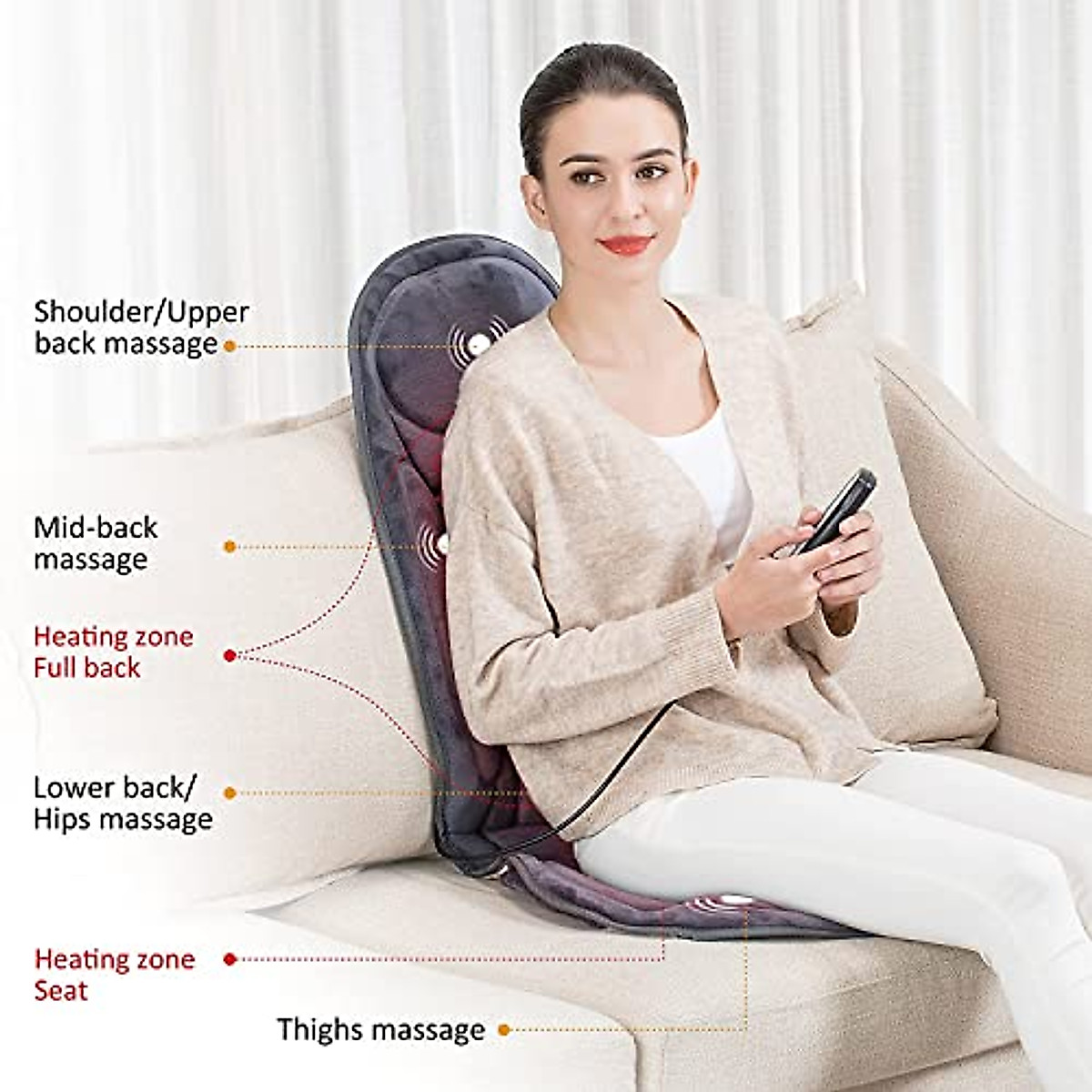 Snailax Vibration Massage Seat Cushion with Heat 6 Vibrating Motors and 2 Heat Levels, Back Massager, Massage Chair Pad for Home Office use