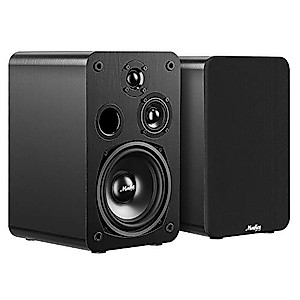 Moukey Passive Bookshelf Speakers (Pair), Peak Power 2×55W, 3-Way Home Theater Speakers, 2.0 Stereo Near Field Studio Premium Sound, Wooden Wall-Mountable, Black, M20-3