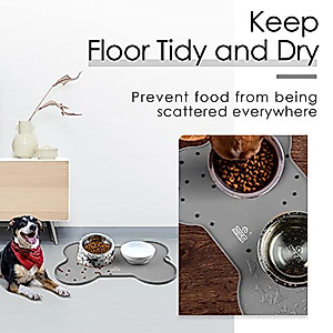 SUPERDESIGN Dog Food Mat Bowl Mat for Floors Waterproof Silicone Cat Dog Feeding Mat for Food and Water Pet Placemat Non Spill Puppy Dish Tray Non Slip Bone Shaped Small Medium Large
