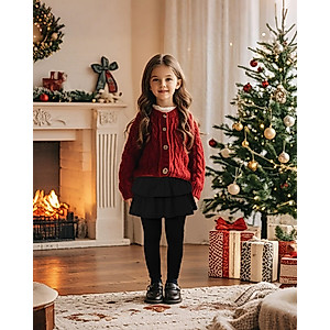 Witwot Toddler Girl Leggings with Skirt Tutu Pants Uniform 5-6 Years Red