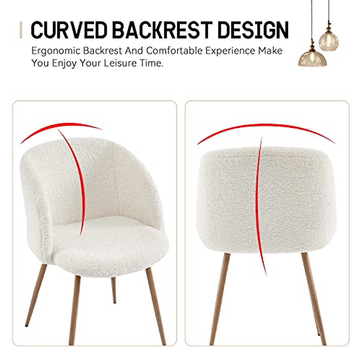 NIOIIKIT Sherpa Dining Chairs Set of 2, Upholstered Living Room Chairs, Accent Chairs with Barrel Back, Faux Fur Armchairs for Living Room, Home, Office, Dining Room, Bedroom (White)