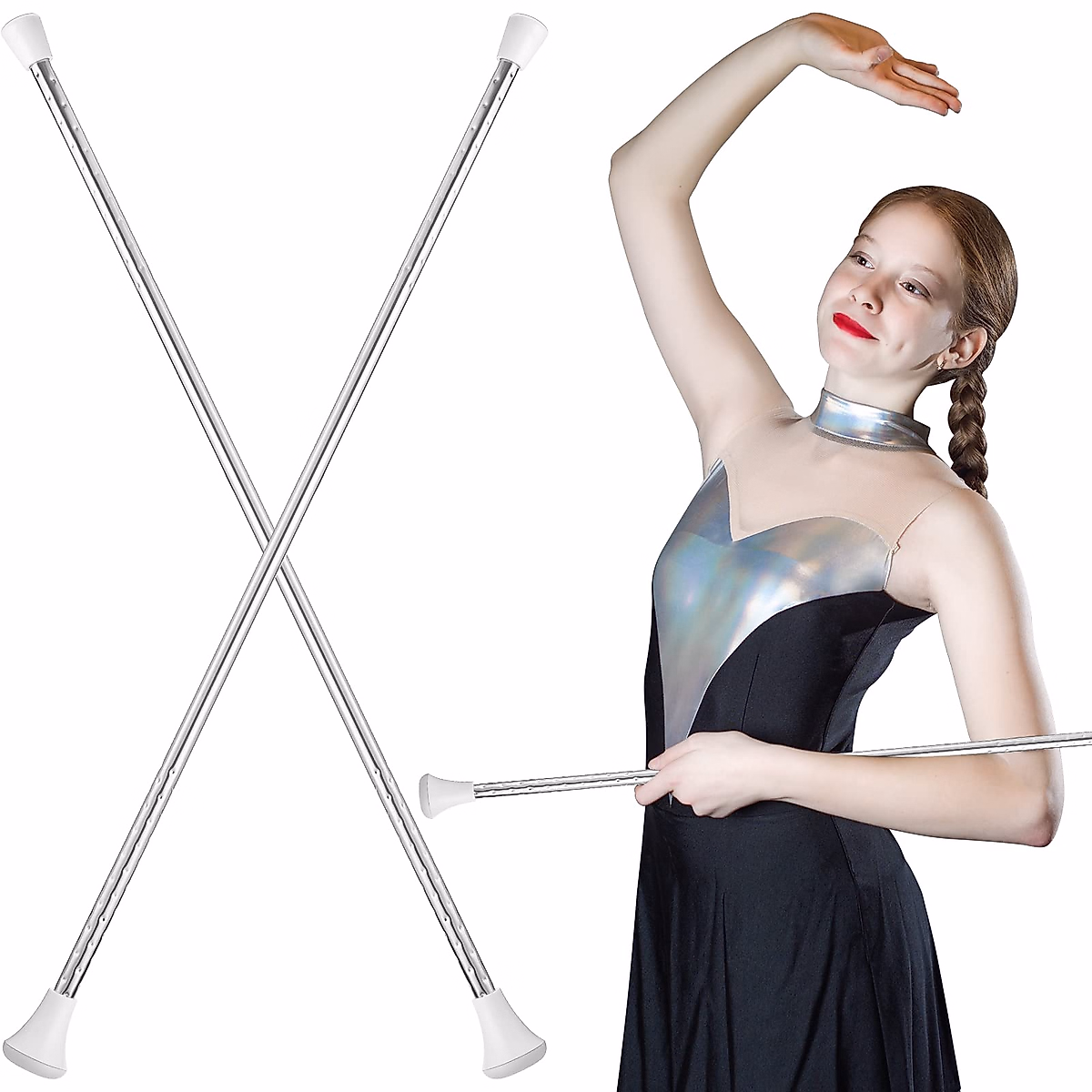 HyDren Twirling Baton Unisex Gymnastics Dance Baton Metal Baton Marching Band Baton Parade Baton Stick for Talent Shows, Artistic Dancing, Baton Twirling(26 Inch,White)