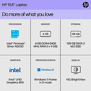 HP 2023 Newest Laptop, 15.6" Display, Intel Pentium Silver N5030 Processor(4-core), 32GB RAM, 1TB SSD, Intel UHD Graphics, WiFi, Bluetooth, Numeric Keypad, Windows 11 Home in S Mode