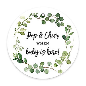 Baby Shower Mini Champagne Bottle Favor Tags (2.5" Round) - 24 Tags (Greenery)