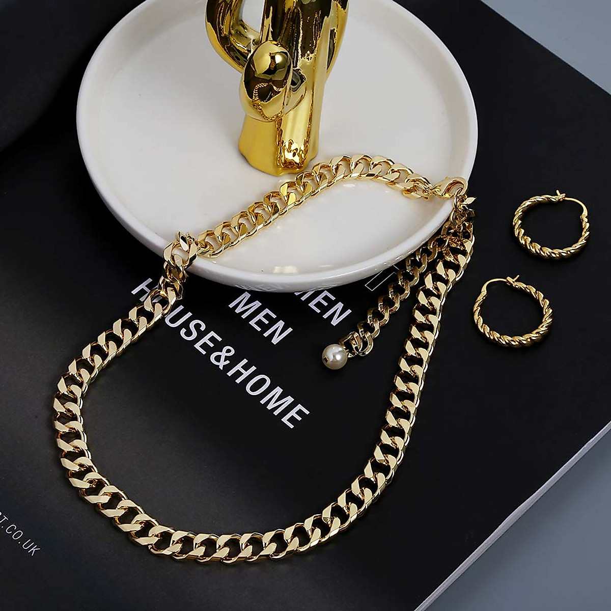LILIE&WHITE Chunky Gold Chain Necklace For Women Cuban Link Chain Necklace For Men Fashion Necklace Costume Jewelry