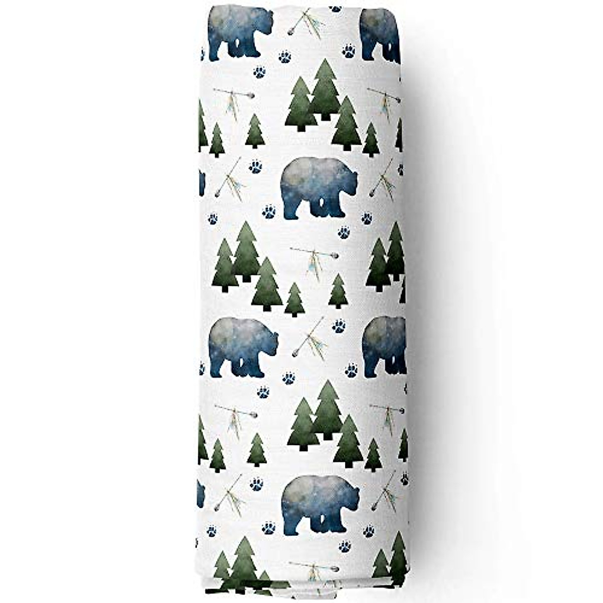 AENNE BABY Muslin Swaddle Blanket for Boys & Girls, Infant Toddler Quilt, Luxurious Wrap, Soft and Silky Stroller & Nursing Cover, Tribal Bear in Woodland Blankie, Large 47"x 47", 1 Pack