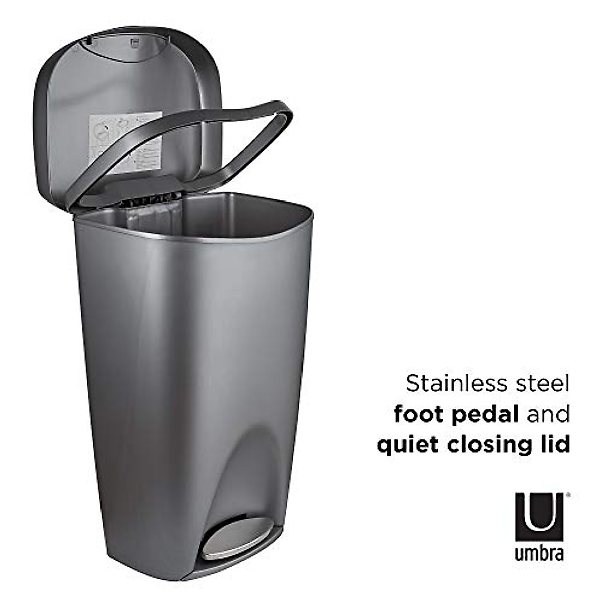 Umbra Brim Kitchen Trash Can 13 Gallon (50L) Waste Bin with Lid, Silver