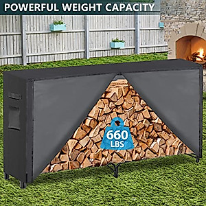 lafuria 8ft Firewood Log Rack with Cover Combo Set Outdoor Heavy Duty Storage Log Holder Wood Stacker Black