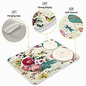 Beautiful Flower Dish Drying Mat For Kitchen Counter, Ultra Absorbent Reversible Microfiber, and Protector for Kitchen Countertops 18 In x 24 In