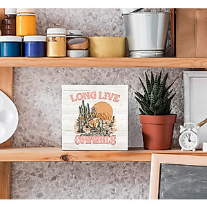 SRADMO Long Live Cowgirls Wood Box Sign Desk Decor，Retro Western Cowgirl Rodeo Theme Wooden Block Box Sign Decoration For Western Home Office Shelf Table Decor