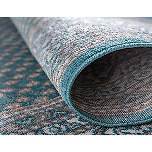 Unique Loom Williamsburg Collection Traditional Border with Dotted Center Area Rug, Rectangular 6' 1" x 9' 0", Teal/Beige