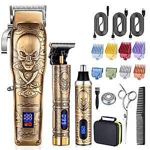 Roziapro Hair Clipper for Men Zero Gapped Nose Hair Trimmer Set Professional Barber Clippers for Haircut Cordless Beard Trimmer, Rechargeable Clippers Set for Hair Cutting (Gold)
