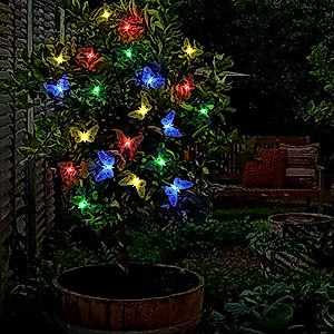 cuzile Outside Solar Light Garden Lights Waterproof 12 Fiber Optic Butterfly Shaped Solar Powered Fairy Lights for Christmas Tree Home Holiday Fence Yard Wedding Patio Party Decoration Multicoloured