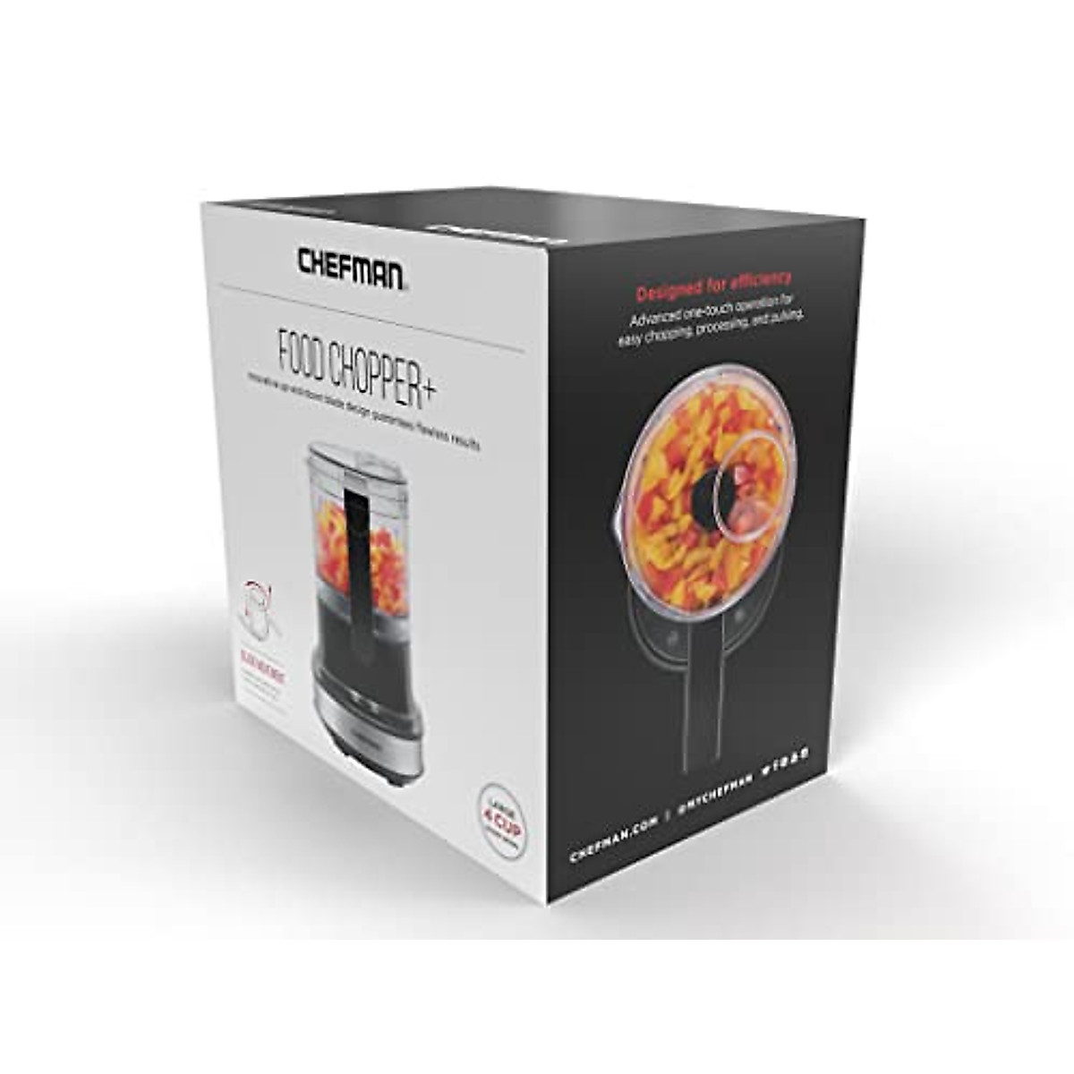 Chefman Electric 4-Cup Food Chopper Blender with Revolutionary Vertical Motion Auto-Chopping for Perfectly Even Mixing Results, Dishwasher-Safe Stainless Steel Dual Blades, BPA-Free Bowl & Lid, Grey