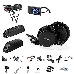 BAFANG 1000W Mid Drive Kit with Battery(Optional) BBSHD BBS03 Ebike Conversion Kit,48V/52V 8Fun Electric Bike Conversion Kit for Moutain Road Bike(500C,Rear Rack Battery 48V17.5AH)
