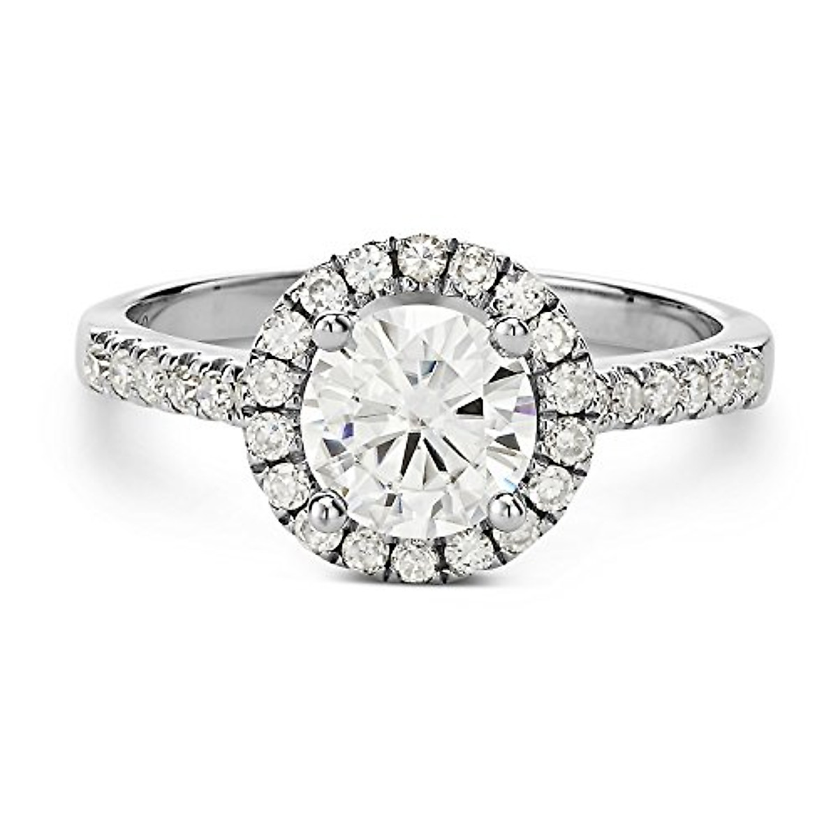 Charles & Colvard Created Moissanite 6.5mm Round Cut Engagement Ring for Women | 1.3 cttw DEW | Lab Grown | Solid 14K White Gold with Rhodium | Size 6
