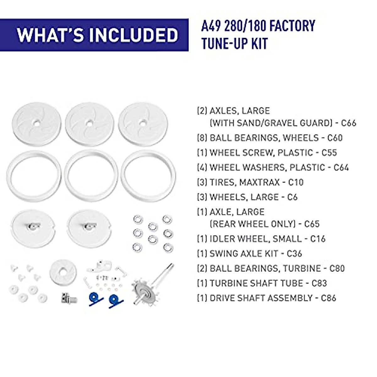 Polaris A49 180/280 Parts Tune Up Kit Compatible with Models 280, TR28P, 180 Pressure-Side Pool Cleaner, White