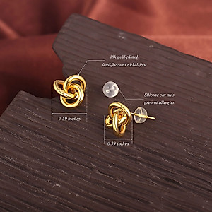 PERNNLA PEARL 18K Gold Love Knot Stud Earrings for Women Minimalist Cute Small Stud Earrings Dainty Twist Woven Post Earrings for Women Jewelry