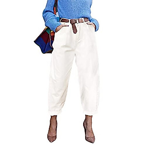 EVALESS Cargo Jeans for Women Casual Baggy High Rise Straight Leg Boyfriend Pants Y2K Trousers Streetwear Pant with Pockets White 12