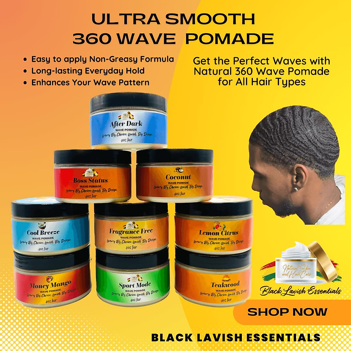 Ultra-Smooth 360 Wave Pomade, 4oz Wave Butter Pomade, Strong Hold Non-Greasy Hair Pomade for Deep Waves, Shea and Mango Butter Natural Wave Pomade, Black Lavish Essentials (Coconut 360 Pomade, 4oz)