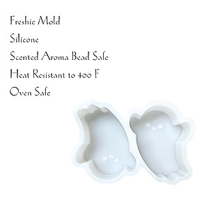 Ghost Vent Clip Car Freshie Silicone Mold | 2 pk 2.5 x 3.5” Cute Ghosts Tray Trendy Spooky Halloween Fall Freshener Heat Tolerant Oven Safe 450 F Boo