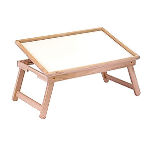 Oakestry Wood Ventura Bed Tray Natural/White with Foldable Legs Breakfast Tray for Sofa Bed Eating Working Used as Laptop Desk Snack Tray