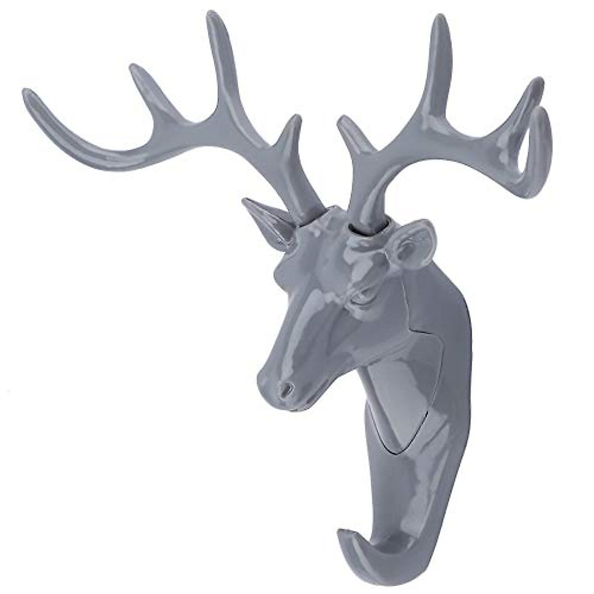 3D Deer Head Wall Hook Hanger Keys Coat Hat Rack Holder Self-Sticking Wall Mount for Home Room Decor(Gray)