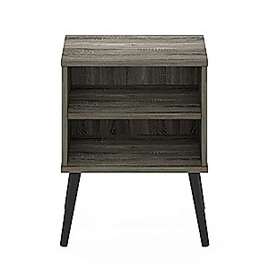 Furinno Claude Mid Century Style End Table with Wood Legs, French Oak Grey