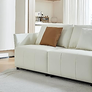Haplized Modern Genuine Leather Sectional Sofa Couch, Sectional Couches for Living Room, Upholstered 3 Seater Couch for Compact Small Space, Apartment, Bedroom, Dorm, Office, Beige