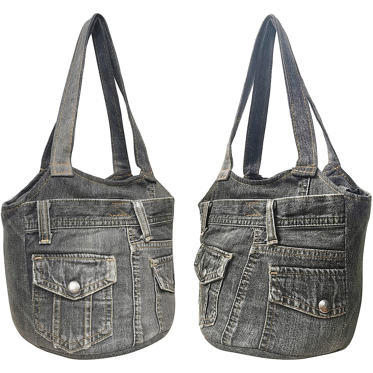 BDJ Upcycling Blue Denim Jean Round Shape Top-Handle Bucket Handbag for women (Round 5)
