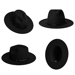 SAJUZEN Wide Brim Fedora Hats for Women Mens Felt Fedora Hats with Belt Buckle