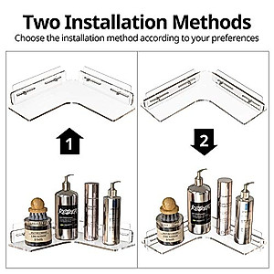 GeekDigg 2 Pack Corner Shower Caddy Shelf, Acrylic Wall Mounted Bathroom Shelf with No Drilling Traceless Adhesive, Bathroom Storage Organizer Rack for Toilet, Dorm, and Kitchen (L-Shaped)