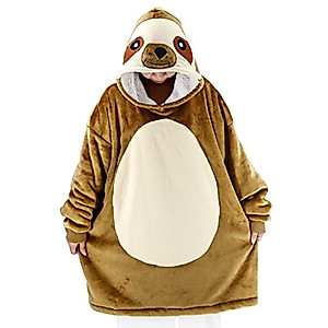 vavalad Sloth Wearable Blanket Sweatshirt Sherpa Oversized Hoodie TV-Blanket with Sleeves and Pockets for Adults Men Women Teens One Size Fits All