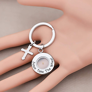 Zuo Bao Christian Gift Mustard Seed Keychain Inspirational Religious Bible Verse Jewelry Gift For Woman Men (Jesus Take K-S)