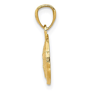 14K Gold Polished and Textured Sand Dollar Pendant 17mm 11mm style YC1252