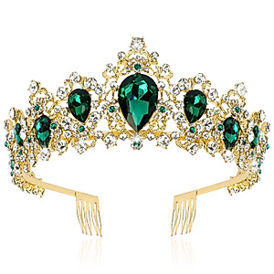 Didder Baroque Vintage Tiara, Green Crystal Crown Tiaras for Women Royal Gold Crowns for Women Tiaras for Girls Tiara Headband Hair Accessories for Bridal Wedding Prom Birthday Party
